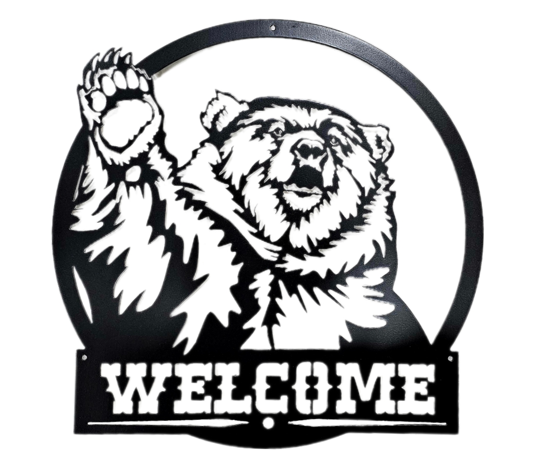 20 Inch Bear Welcome Sign Wall Decor - Underdog Metal